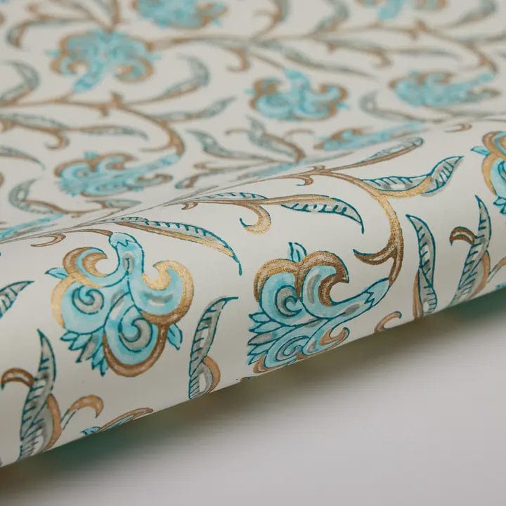 Paper Mirchi Block Printed Wrapping Paper Iris Glitz Turquoise | Precious Sparkle