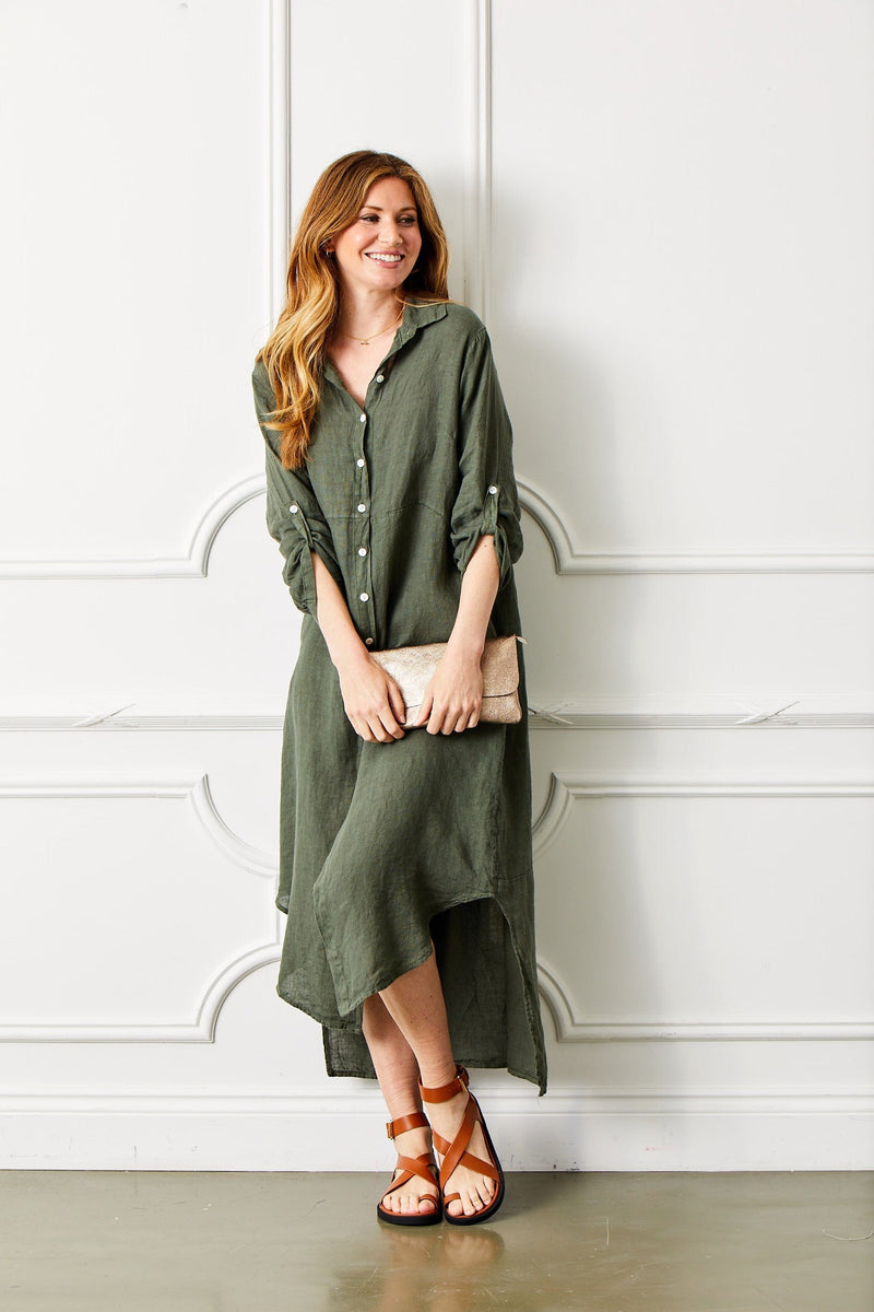 Suzy D London Larino Linen Long Button Through Dress