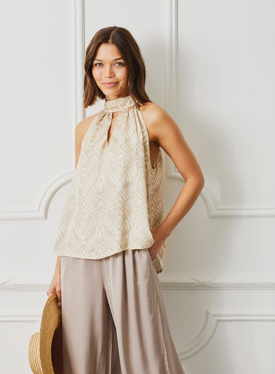 Suzy D London Goldina Print Satin Halter Neck Sleeveless Top Pale Pink