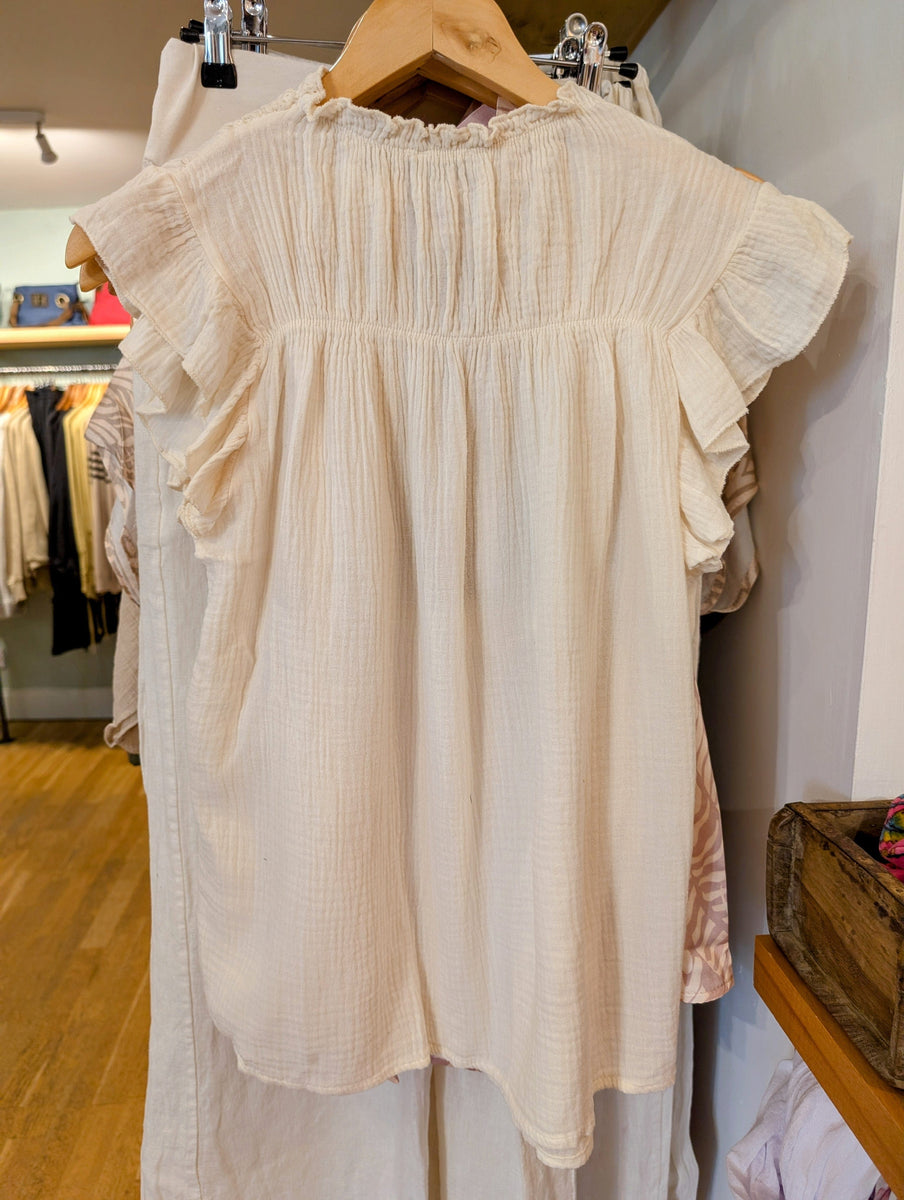 Suzy D London Cole Ruffle Detail Short Sleeve Blouse Cream | Precious ...